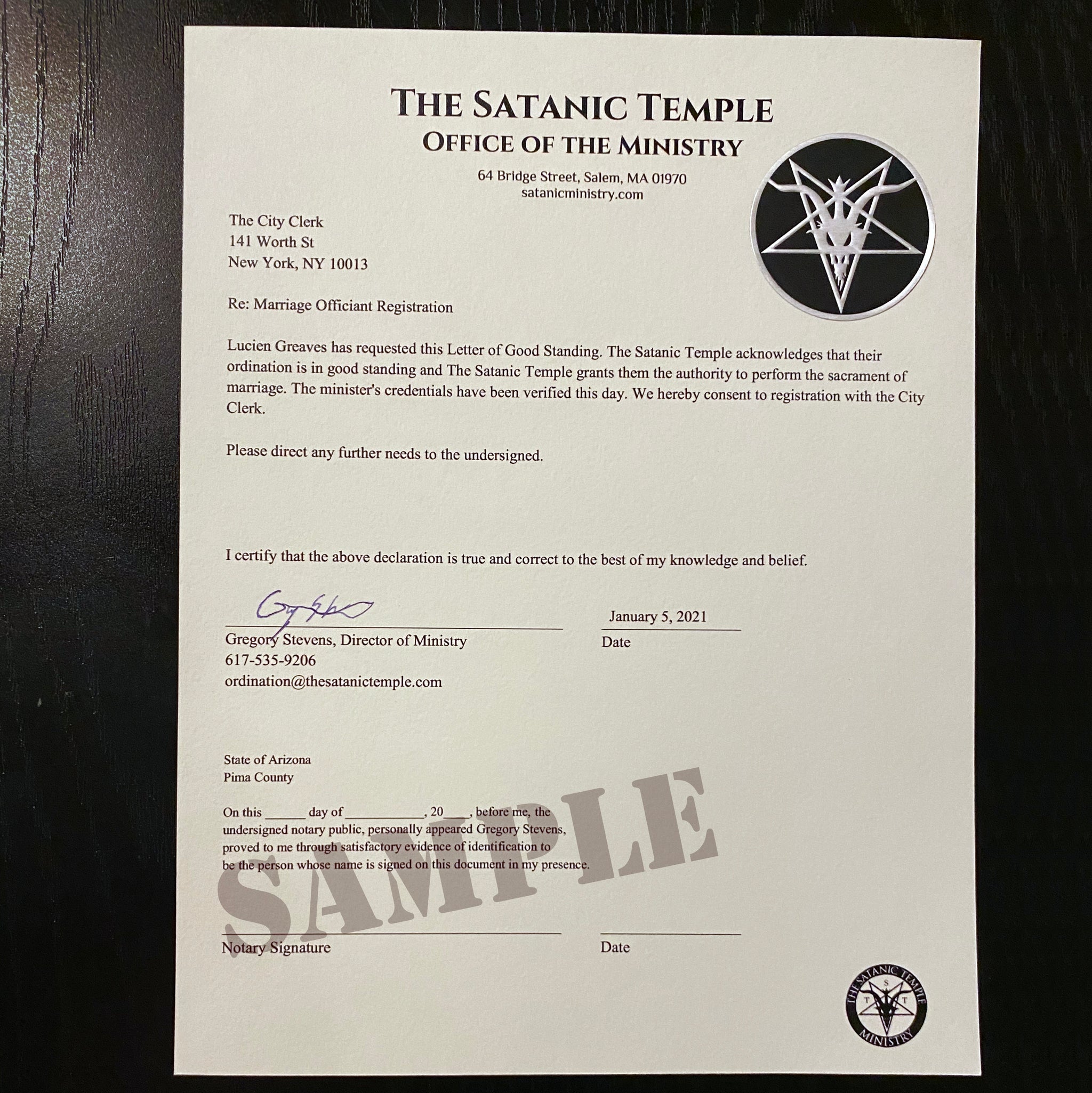 Credentials & Documents – Minister Supplies Store